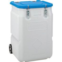 Mobil-Box CEMO, Volumen 250 l, f&uuml;r feste Gefahrstoffg&uuml;ter Verpackungsgruppe II und III, konform mit ADR/RID/IMDG Code, Klappdeckel, PE, grau/blau