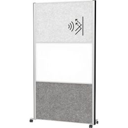 Maul Stellwandsystem Maulconnecto, 1x Akustikvlies hell, 1x Akustikvlies dunkel, 1x Whiteboard, Klettverbindung, auf Rollen, H 1800 x B 1000 mm, silber
