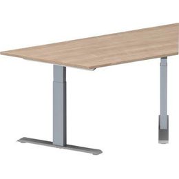 Sch&auml;fer Shop Sch&auml;fer Shop Genius Konferenztisch MODENA FLEX, Trapez, T-Fu&szlig; Rechteckrohr, B 1600 x T 800 x H 650-850 mm, Eiche-Dekor/wei&szlig;aluminium RAL 9006