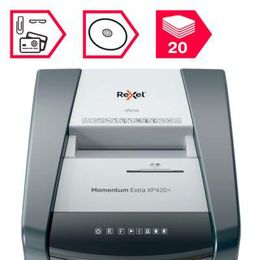 Rexel Momentum Extra XP420+ Aktenvernichter, mobil, P4, Partikelschnitt 4 x 35 mm, 60 l, 20 Blatt Schnittleistung, schwarz