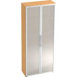 Glast&uuml;renschrank TARA, 5 Ordnerh&ouml;hen, B 800 x T 346 x H 1880 mm, Buche-Dekor