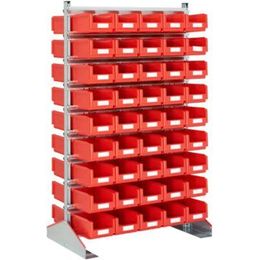 St&auml;nderregal zweiseitig, B 1130 x T 700 x H 1885 mm, 90 x 7,5 l, rot