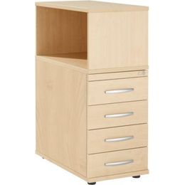 Sch&auml;fer Shop Sch&auml;fer Shop Select Anstellcontainer LOGIN, mit Aufsatzregal, 4 Sch&uuml;be, B 409 x T 800 x H 1120 mm, Holz, abschlie&szlig;bar, Ahorn/Ahorn