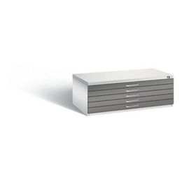 Planschrank aus Stahl, f&uuml;r Formate bis DIN A1, 5 Schubladen, lichtgrau/lichtgrau