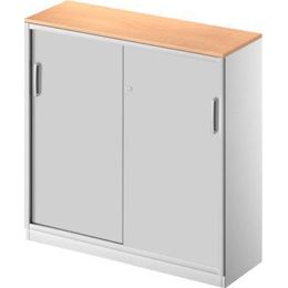 Sch&auml;fer Shop Sch&auml;fer Shop Genius Schiebet&uuml;renschrank TETRIS SOLID, 3 OH, 2 Fachb&ouml;den, B 1200 mm, 19 mm Abdeckplatte, Buche-Dekor/wei&szlig;alu