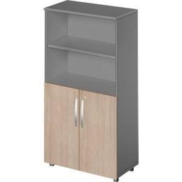Schäfer Shop Schäfer Shop Select Kombischrank LOGIN, oben 2 Regale, unten 2 Ordnerhöhen mit Türen, B 800 x T 420 x H 1514 mm, graphit/Eiche