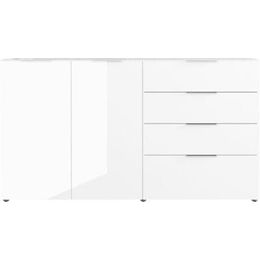 Sideboard, mit 4 Schubladen und 2 T&uuml;ren, Glasfront- und auflage, B 1840 x T 420 x H 1020 mm, wei&szlig;