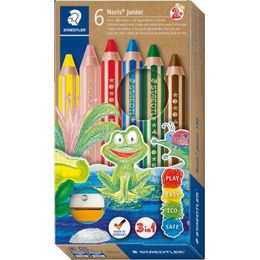 Farbstift Staedtler Noris junior, 3 in 1, Kartonetui, 6 sortierte Farben + Spitzer