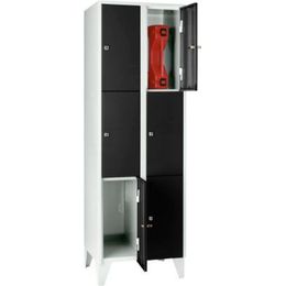Wertfachschrank 300 mm, 2 Abteile, 6 F&auml;cher, Sicherheitszylinderschloss, Fu&szlig;, tiefschwarz