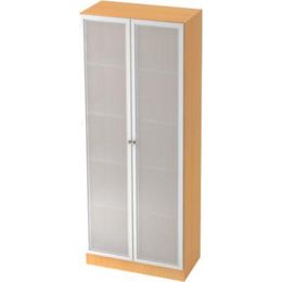 Aktenschrank mit Glast&uuml;ren ULM, 5 OH, B 800 x T 420 x H 2004 mm, Buche-Dekor