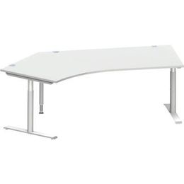 Sch&auml;fer Shop Sch&auml;fer Shop Genius Winkelschreibtisch MODENA FLEX 135&deg;, T-Fu&szlig;-Rundrohr, B 2165 mm, Ansatz links, lichtgrau/wei&szlig;alu