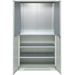 Sch&auml;fer Shop Sch&auml;fer Shop Genius Materialschrank FS, 5 OH, abschlie&szlig;bar, Lochrasterw&auml;nde/3 Fachb&ouml;den, bis 450 kg, B 1055 x T 520 x H 1950 mm, lichtgrau/lichtgrau