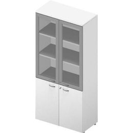 Schrank ARLON OFFICE, 5 Ordnerh&ouml;hen, 2 Glast&uuml;ren m. Rahmen, 2 Melamint&uuml;ren, H 2000 mm, wei&szlig;/wei&szlig;