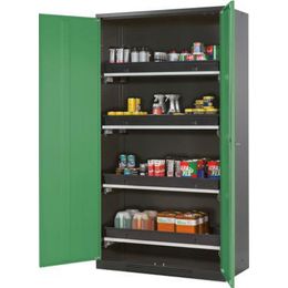 Chemikalienschrank ASECOS CS-CLASSIC, Fl&uuml;gelt&uuml;r, 4 Auszugswannen, 1055x520x1950 mm, resedagr&uuml;n