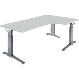 Sch&auml;fer Shop Sch&auml;fer Shop Genius Schreibtisch ERGOSTYLE S, 90&deg;, C-Fu&szlig; Gestell, Ansatz rechts, manuell h&ouml;henverstellbar, melaminharzbeschichtet, B 2000 x T 800 x H 675-895 mm, lichtgrau/anthrazit