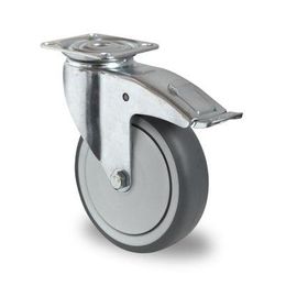 CASCOO Lenkrolle P2T2, mit Totalfeststeller, Rad-&oslash; 100 mm x B 32 mm, Polypropylen-Felge, Elastomer-Lauffl&auml;che, grau, Kugellager, bis 100 kg