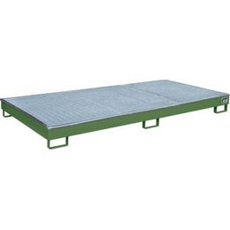 Bauer Regalwanne RW-GR 2700-1 PE, mit PE-Einsatz und Gitterrost, L 2665 x B 1315 x H 210 mm, lackiert, resedagr&uuml;n RAL 6011