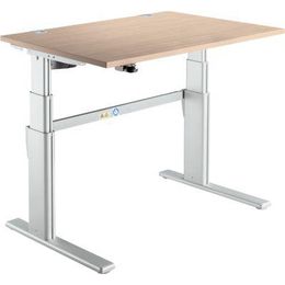 Schreibtisch Komfort, elektrisch h&ouml;henverstellbar, Rechteck, C-Fu&szlig;, B 1200 x T 800 x H 655-1305 mm, Eiche/wei&szlig;aluminium RAL 9006