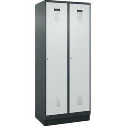 Kleiderspind C+P Evolo Plus, 2 Abteile, 400 mm Abteilbreite, mit Sockel, Anschlag rechts, B 800 x T 500 x H 1950 mm, Zylinder, anthrazitgrau/lichtgrau