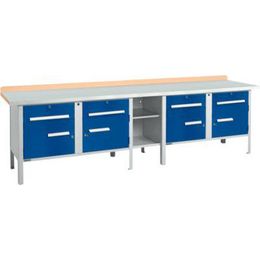 Sch&auml;fer Shop Kastenwerkbank Sch&auml;fer Shop Select PWi 300-0, Buche Multiplexplatte, mit Stahlabdeckung, bis 750 kg, B 3000 x T 700 x H 840 mm, Enzianblau