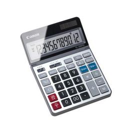 Tischrechner Canon TS-1200TSC, 12-stellige & klappbare LCD-Anzeige, mit W&auml;hrungsumrechnung, Solar- & Batteriebetrieb, Kunststoff & Metall, silber