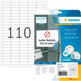 Herma Etiketten Nr. 4210, DIN A4, selbstklebend, abl&ouml;sbar, bedruckbar, wei&szlig;, 2750 St&uuml;ck auf 25 Blatt