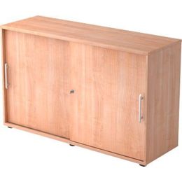 Schiebet&uuml;renschrank, 2 OH, B 1200 x T 400 x H 748 mm, Nussbaum-Dekor