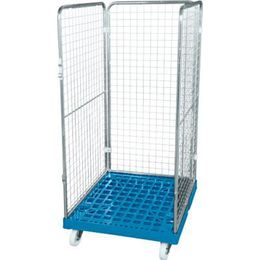Drahtgitterbeh&auml;lter 3-seitig, 1350 auf Kunststoffrollbeh&auml;lter, enzianblau RAL5010
