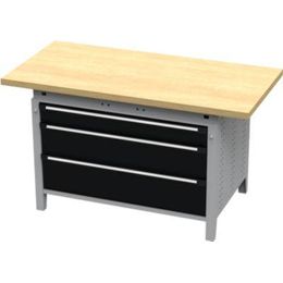 Otto Kind Breitfachwerkbank Typ 405, Buche Multiplexplatte, bis 1.200 kg, B 1524 x T 750 x H 850 mm, Stahl, Zentralverschluss, wei&szlig;aluminium/tiefschwarz
