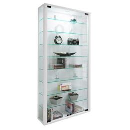 Wandvitrine Vitrosa Maxi, mit LED-Beleuchtung, 8 Einlegeb&ouml;den, 2 Fl&uuml;gelt&uuml;ren, B 590 x T 180 x H 1140 mm, Glas & Holz, wei&szlig;