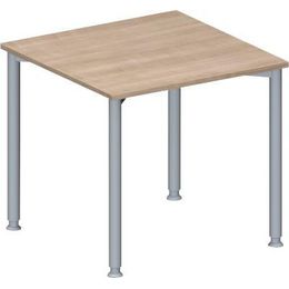Sch&auml;fer Shop Sch&auml;fer Shop Genius Konferenztisch MODENA FLEX, Quadrat, 4-Fu&szlig; Rundrohr, B 800 x T 800 x H 720-840 mm, Eiche-Dekor/wei&szlig;aluminium RAL 9006