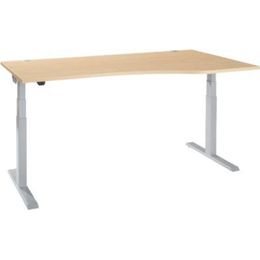 Sch&auml;fer Shop Sch&auml;fer Shop Select Schreibtisch ERGO-T 2.0, elektrisch h&ouml;henverstellbar, Freiform Ansatz rechts, T-Fu&szlig;, B 1800x H 640-1300 mm, Ahorn/wei&szlig;alu