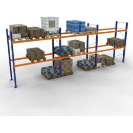 Schäfer Shop SSI Schäfer Palettenregal, Grundregal, B 8444 x T 1100 x H 5000 mm, 4 Ebenen, Palettengewicht bis 1000 kg, Feldlast 9000 kg, blau/orange