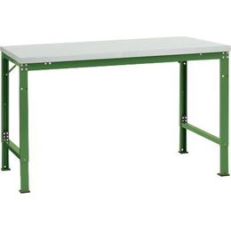 Manuflex Grundtisch UNIVERSAL Spezial, 1500 x 1000 mm, Melamin lichtgrau, resedegr&uuml;n