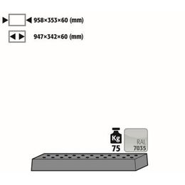 Lochblecheinsatz Standard f&uuml;r ASECOS Sicherheitsschr&auml;nke der UB90 Serie, Stahlblech, lichtgrau, B 950 x T 345 x H 66 mm, bis 75 kg
