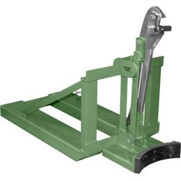 Bauer Fasslifter RS-I/91, f&uuml;r Stapler, 1 x 200/220-l-F&auml;sser, L 1295 x B 585 x H 925 mm, bis 800 kg, Stahl, Resedagr&uuml;n