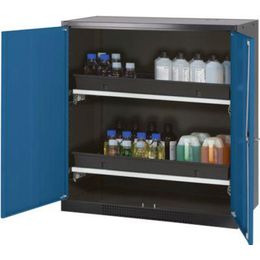 Chemikalienschrank ASECOS CS-CLASSIC, Fl&uuml;gelt&uuml;r, 2 Auszugswannen, 1055x520x1105 mm, enzianblau