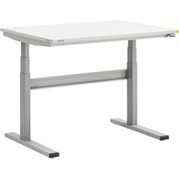 treston TED Arbeitstisch M900 ESD, B 1100 x T 800 mm, elektrisch h&ouml;henverstellbar, T-Fu&szlig;, hellgrau RAL 7035