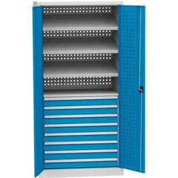 Schwerlastschrank, 4 Fachb&ouml;den, 8 Schubladen, Tragkraft pro Fachboden 40 kg