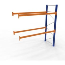 Schäfer Shop SSI Schäfer Palettenregal, Anbauregal, B 2786 x T 1100 x H 5000 mm, 3 Ebenen, Palettengewicht bis 800 kg, Feldlast 6680 kg, blau/orange