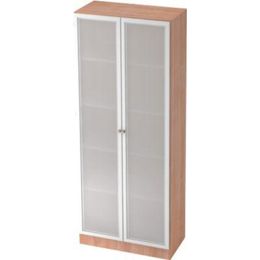 Aktenschrank mit Glast&uuml;ren ULM, 5 OH, B 800 x T 420 x H 2004 mm, Nussbaum-Dekor