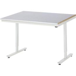 Rau Arbeitstisch Adlatus, elektrisch h&ouml;henverstellbar, 25 mm MDF-Platte, Stahlblechbelag, 150 kg, B 1250 x T 1000 x H 720-1120 mm, silber/lichtgRau