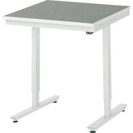 Rau Arbeitstisch Adlatus, elektrisch h&ouml;henverstellbar, 25 mm Spanplatte, Linoleumbelag, 150 kg, B 750 x T 800 x H 720-1120 mm, hellgRau/lichtgRau