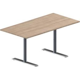Sch&auml;fer Shop Sch&auml;fer Shop Genius Konferenztisch MODENA FLEX, Rechteck, T-Fu&szlig; Rundrohr, B 1600 x T 800 x H 650-850 mm, Eiche-Dekor/wei&szlig;aluminium RAL 9006
