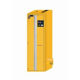 Sicherheitsschrank Typ 90 ASECOS S-PHOENIX-90, Faltt&uuml;r mit T&uuml;rfeststellanlage, Anschlag links, Front Sicherheitsgelb, B 596 x T 749 x H 1968 mm