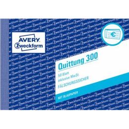 Quittung Avery Zweckform 300, inkl. MwSt., A6 Querformat, 1 Block mit 50 Blatt, FSC&reg;-Papier, wei&szlig;