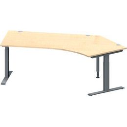 Sch&auml;fer Shop Sch&auml;fer Shop Genius Winkelschreibtisch MODENA FLEX, 135&deg; Winkel rechts, T-Fu&szlig; Rechteckrohr, B 2165 x T 800/800 x H 650-850 mm, Ahorn/anthrazit