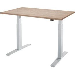 Sch&auml;fer Shop Sch&auml;fer Shop Select Schreibtisch LOGIN, elektrisch h&ouml;henverstellbar, Rechteck, T-Fu&szlig;, B 1200 x T 800 x H 645-1290 mm, Eiche-Dekor/wei&szlig;aluminium
