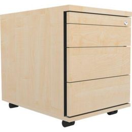 Sch&auml;fer Shop Sch&auml;fer Shop Select Rollcontainer 1233, Utensilienauszug + 3 Schubladen, abschlie&szlig;bar, Spanplatte, B 428 x T 600 x H 540 mm, Ahorn
