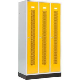 Sch&auml;fer Shop Sch&auml;fer Shop Select Kleiderspind, mit gelochten Streifen, 3 Abteile, 300 mm, mit Sockel, Zylinderschloss, T&uuml;r rapsgelb